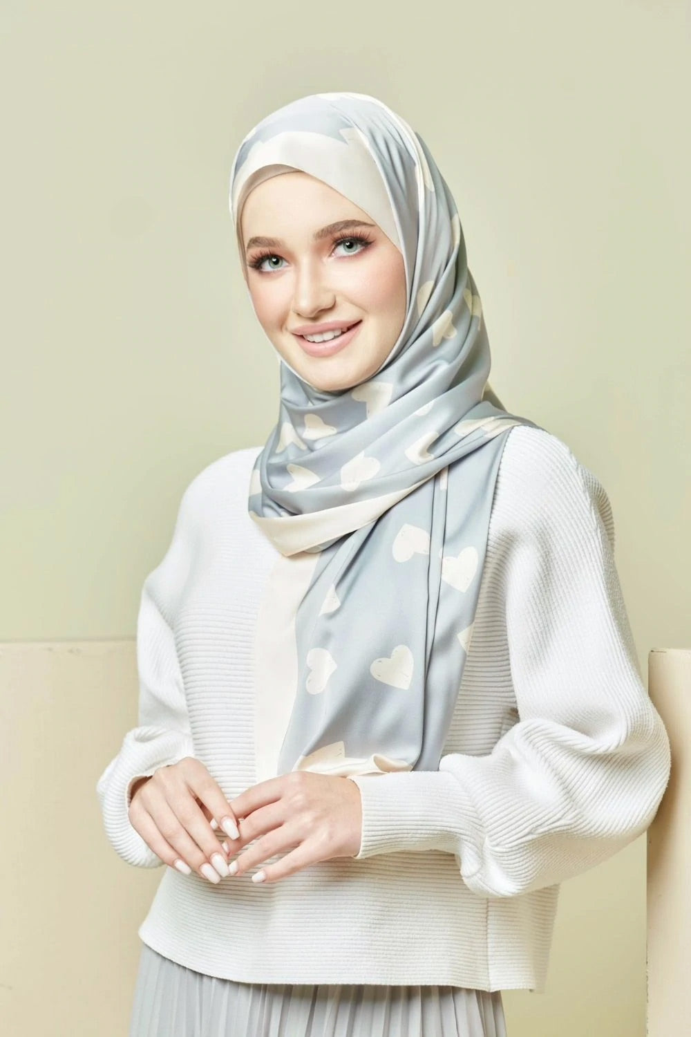 Light Blue Heart-Patterned Silk Hijab – JSDC INC